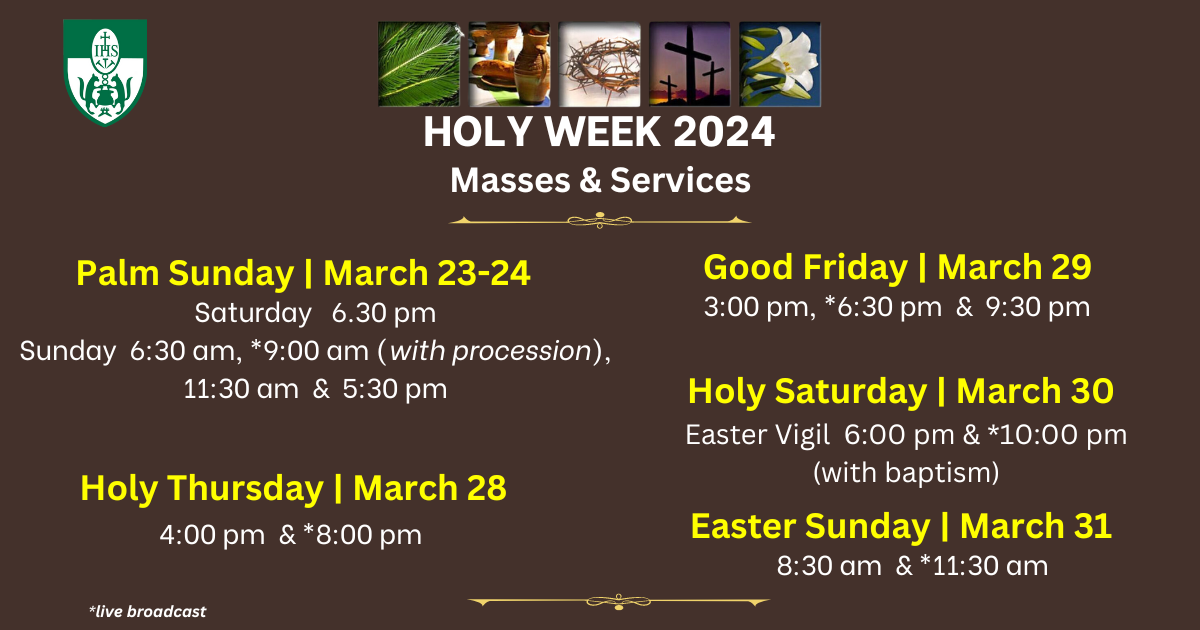 Masses & Services for Holy Week 2024 - Church of St Francis Xavier