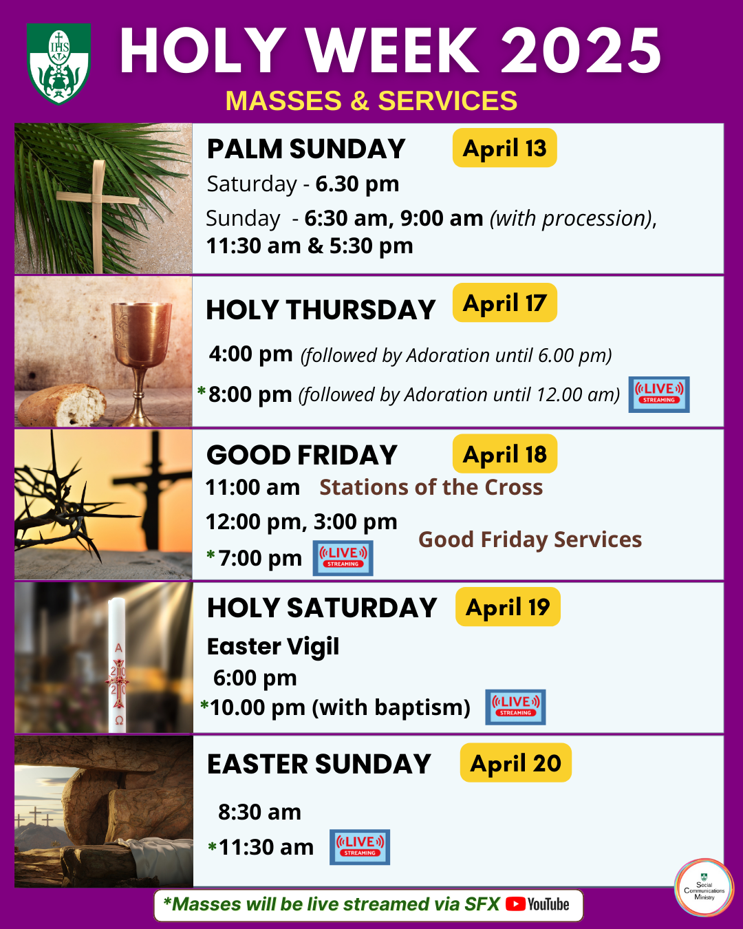 Holy Week 2025 Masses and Services Times - Church of St Francis Xavier